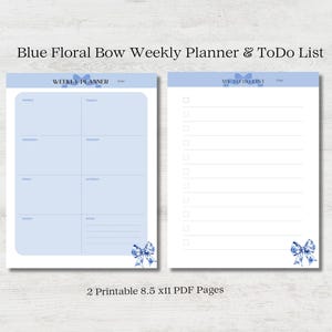 Blue Floral Bow Printable Daily Planner Cute Blue Floral Bow Printable ...