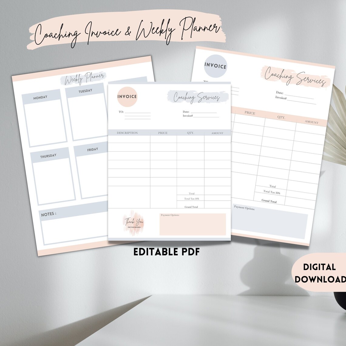 Coaching Business Invoice & Weekly Planner,coaching Invoice Template ...