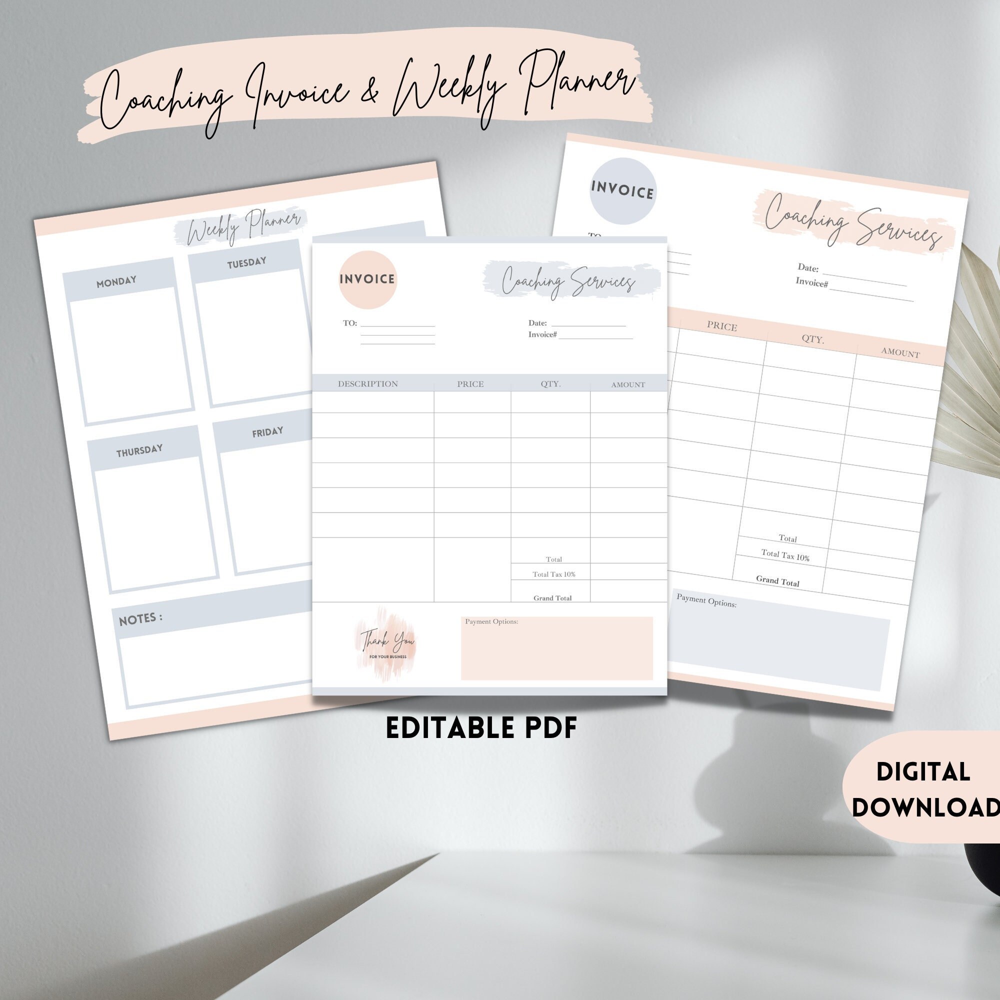 Coaching Business Invoice & Weekly Planner,coaching Invoice Template ...