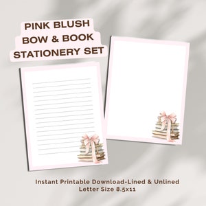 Pink Blush Book Bow Printable Stationery Set for Her Printable Book ...