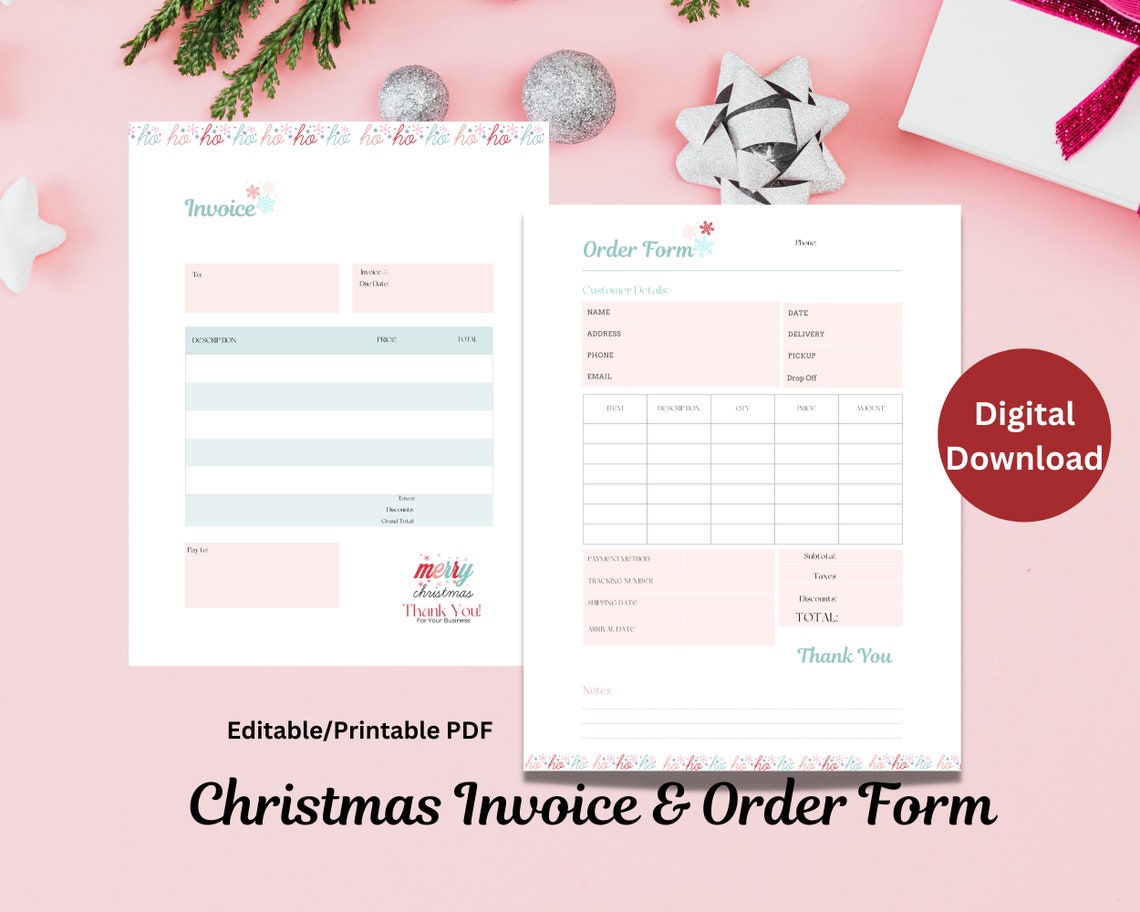 Christmas Invoice and Order Form,editable Christmas Invoice,editable ...