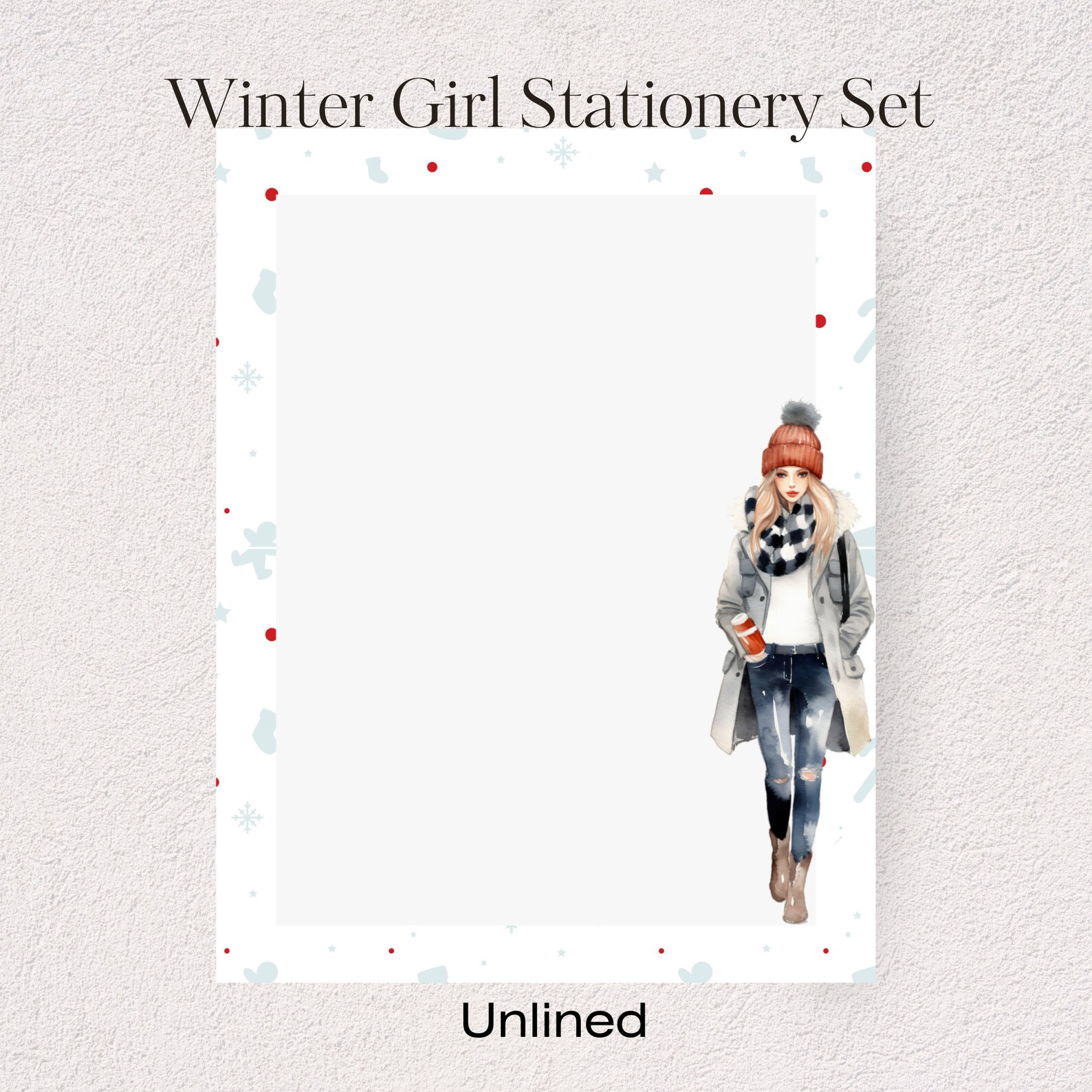 Winter Girl Printable Stationery Set Lined and Unlined Stationery Set ...