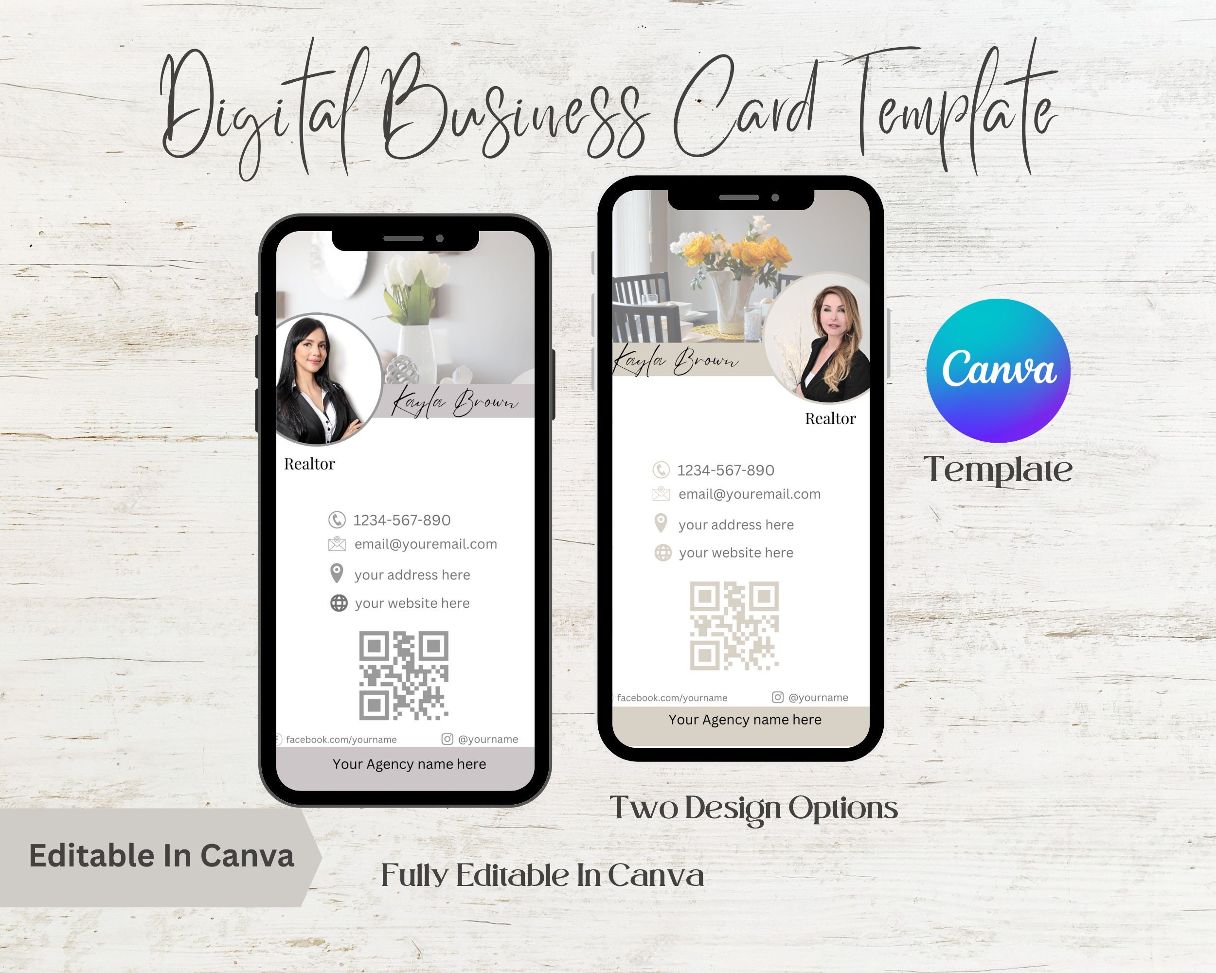 Digital Business Card Template Editable Canva Template DIY Business ...