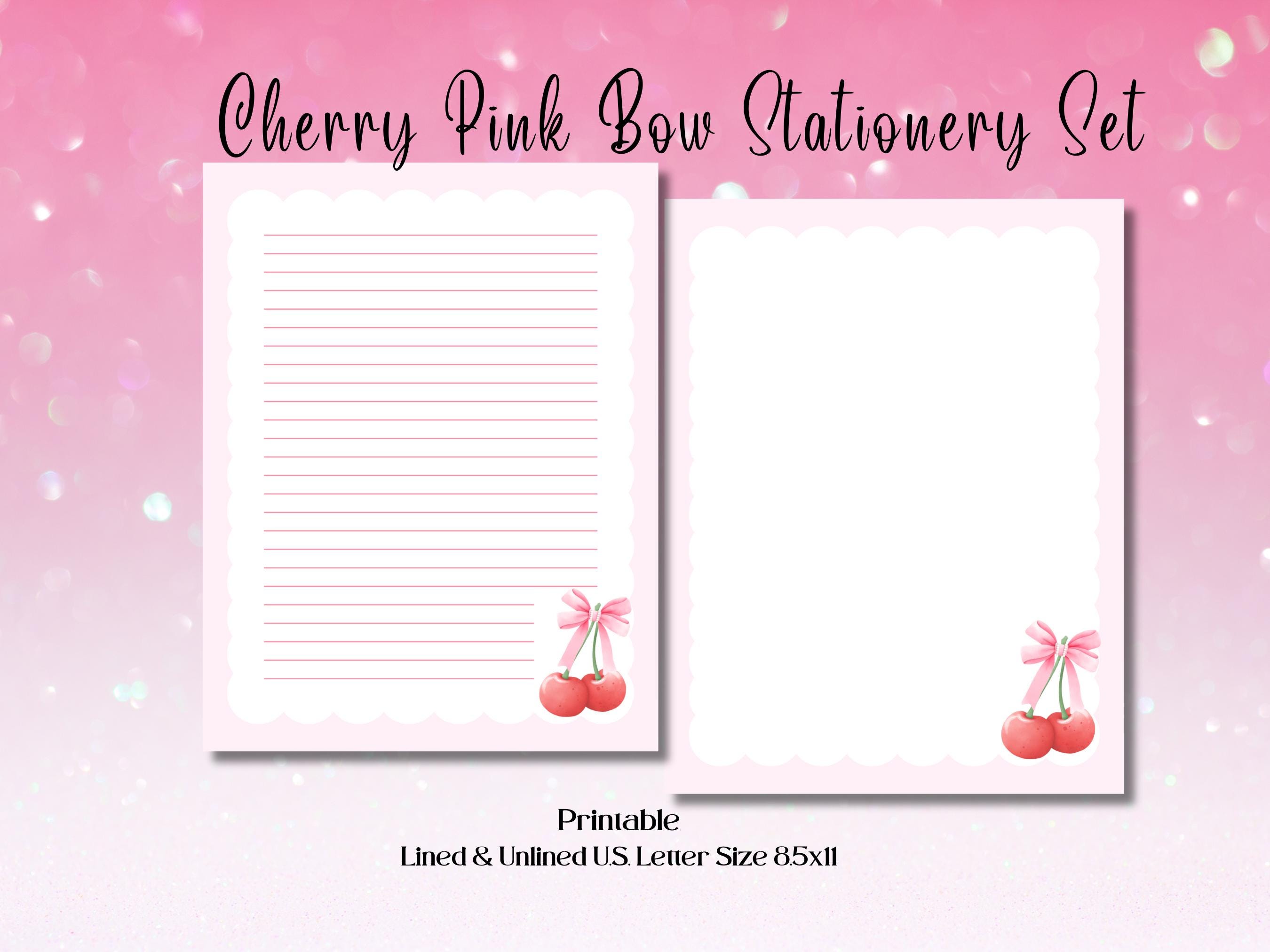 Cherry Pink Bow Coquette Printable Stationery Set for Her Printable ...