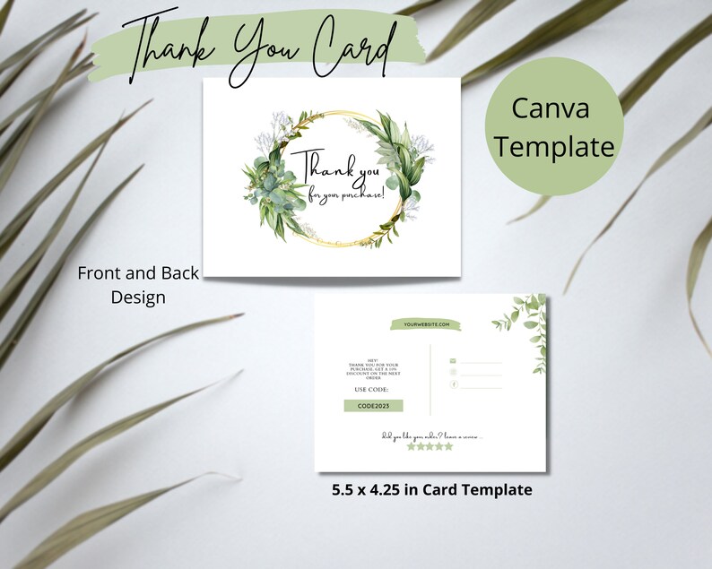 Thank You Card Template Thank You Card Editable Canva Template Feminine ...