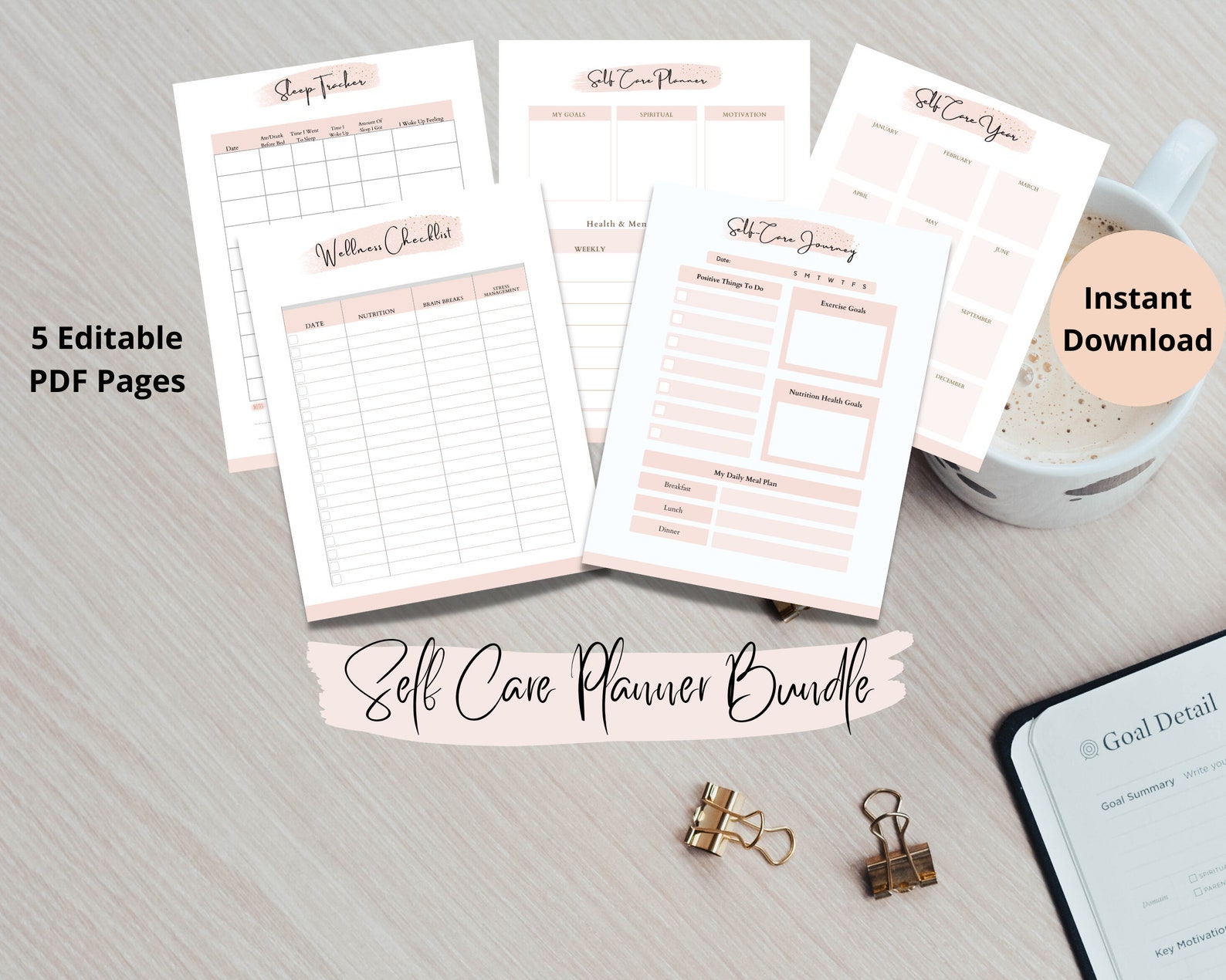Self Care Planner Bundle,self Care Planner Worksheets, Editable Self ...