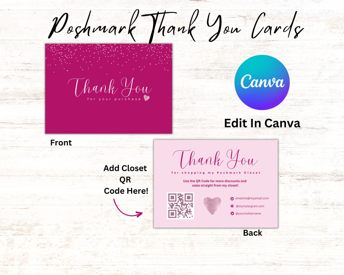 Poshmark Thank You Cards Thank You Cards QR Code Editable Poshmark ...