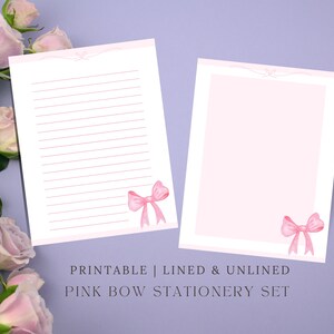 Pink Bow Printable Stationery Set for Her Printable Lined and Unlined ...