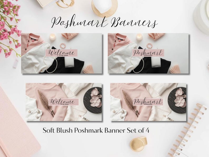 Soft Blush Poshmark Banner Set of 4 Cozy Pink Closet Banners Digital ...