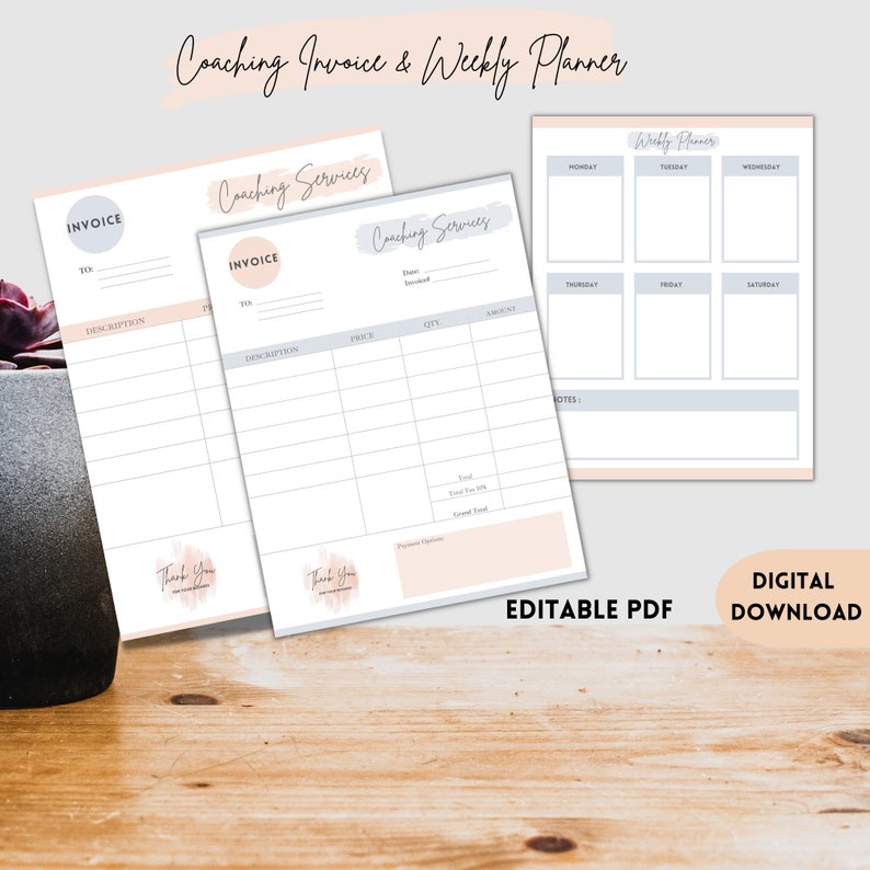 Coaching Business Invoice & Weekly Planner,coaching Invoice Template ...