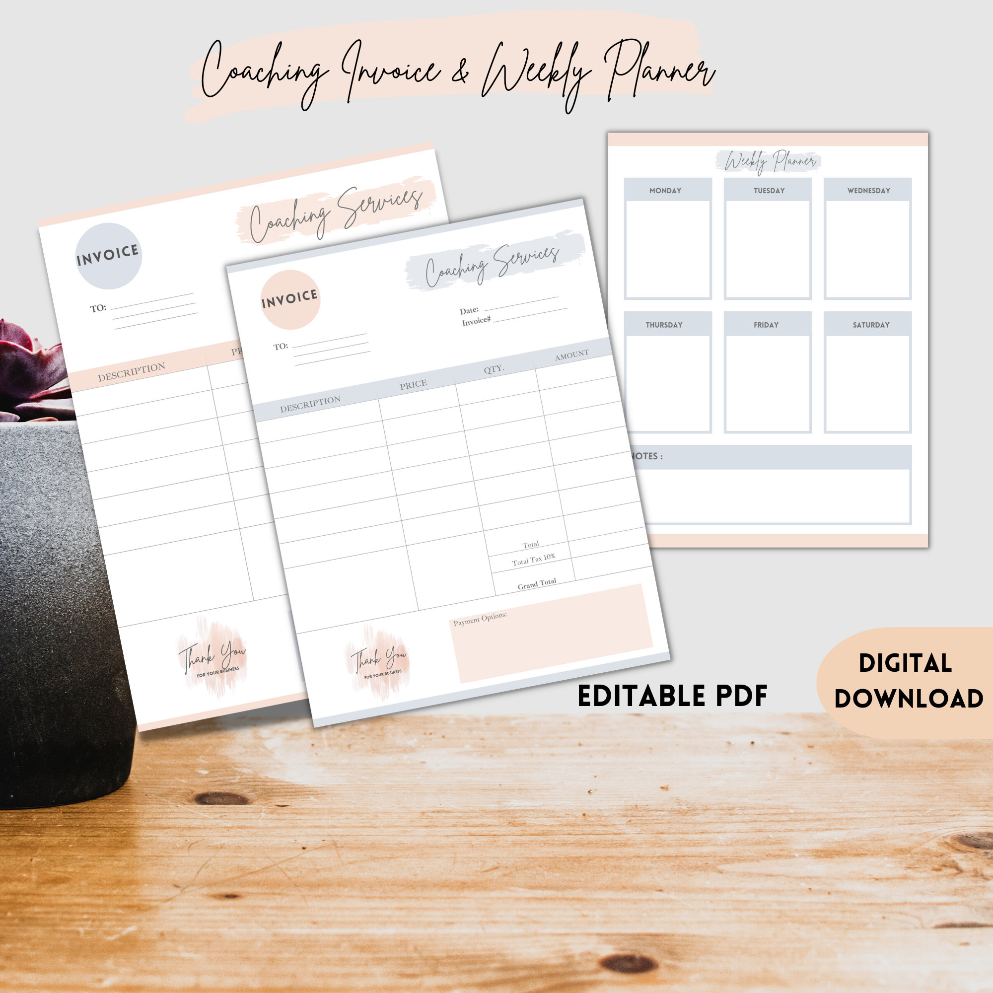 Coaching Business Invoice & Weekly Planner,coaching Invoice Template ...