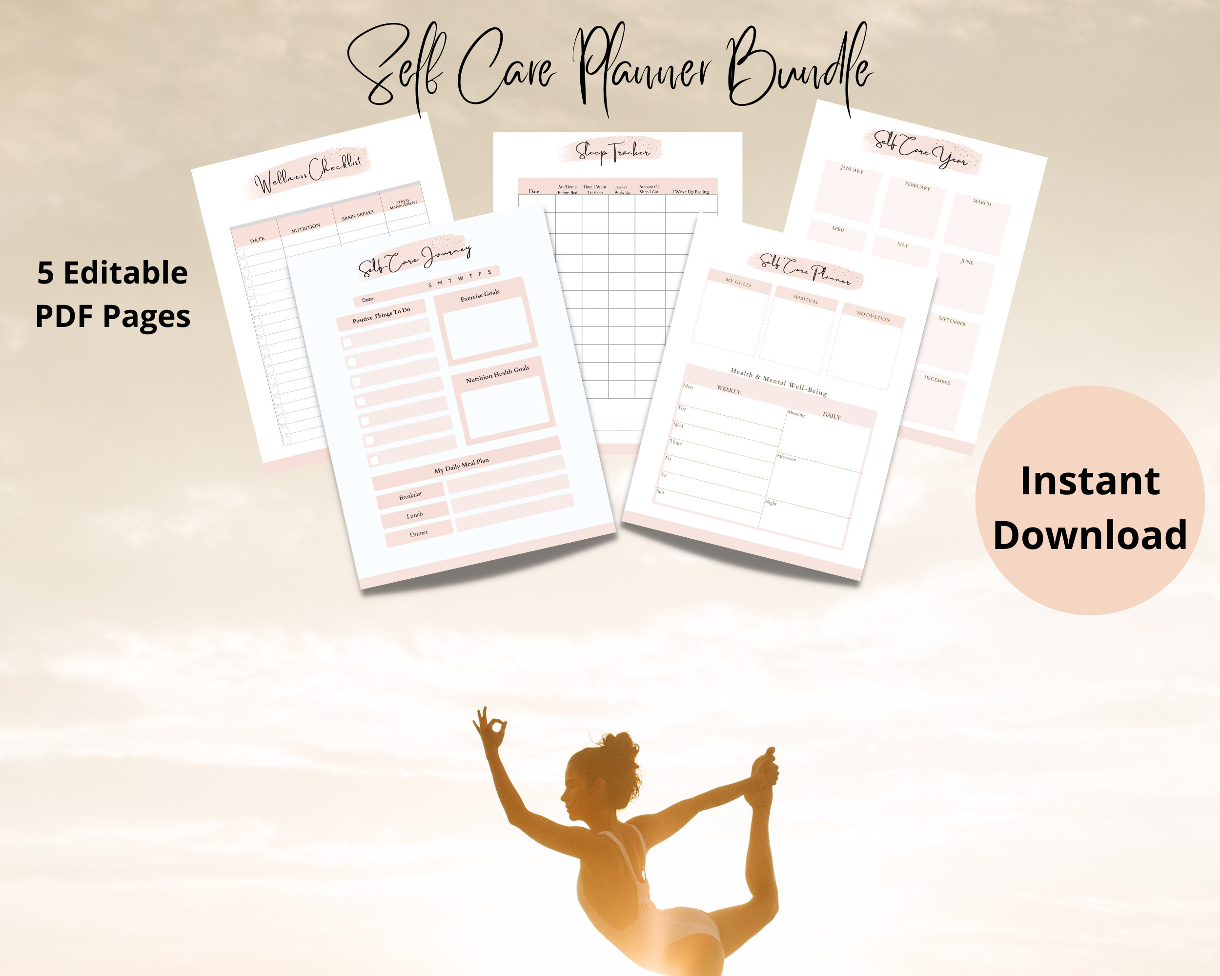 Self Care Planner Bundle,self Care Planner Worksheets, Editable Self ...