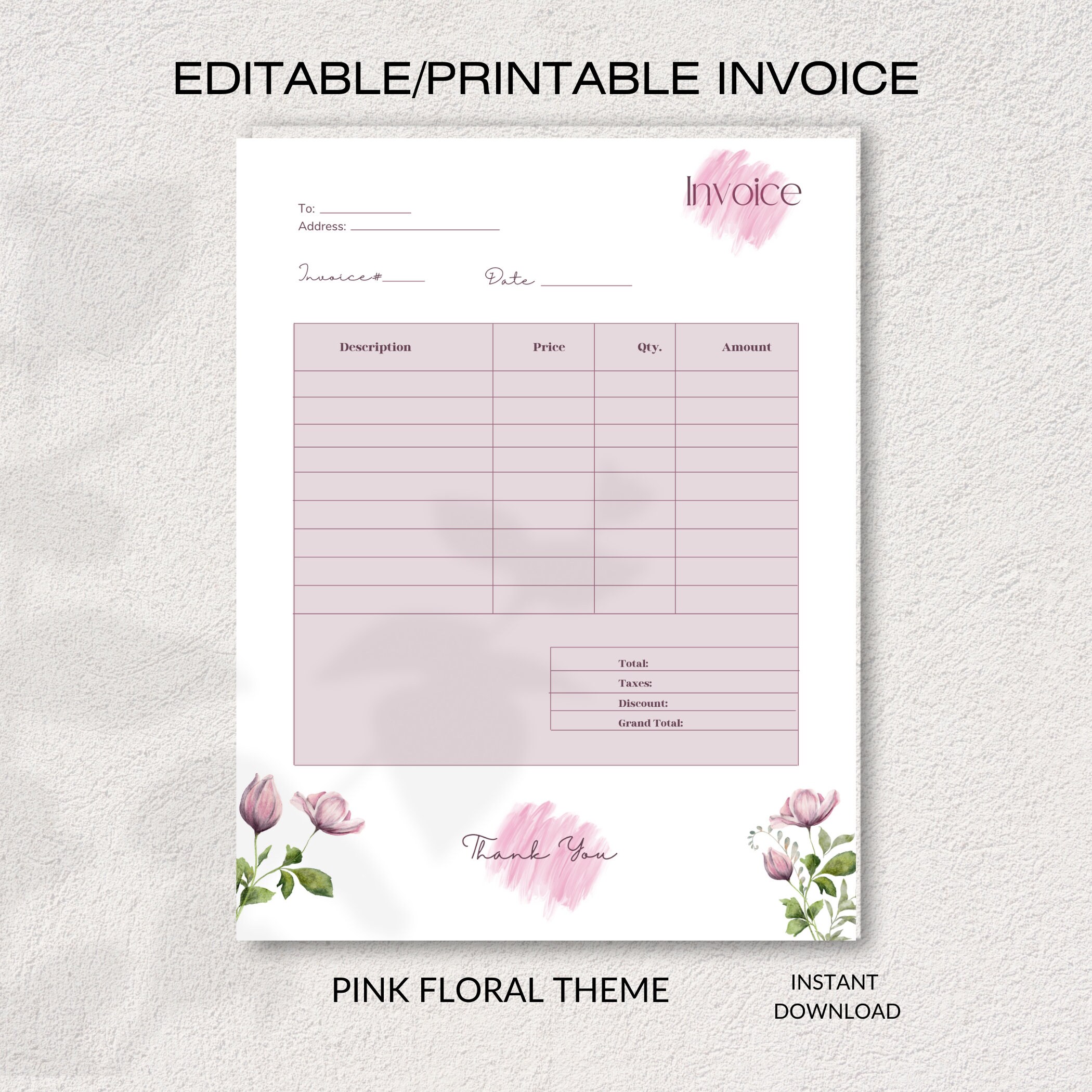 Editable Invoice Template PDF Editable Form Simple Small Business Form ...