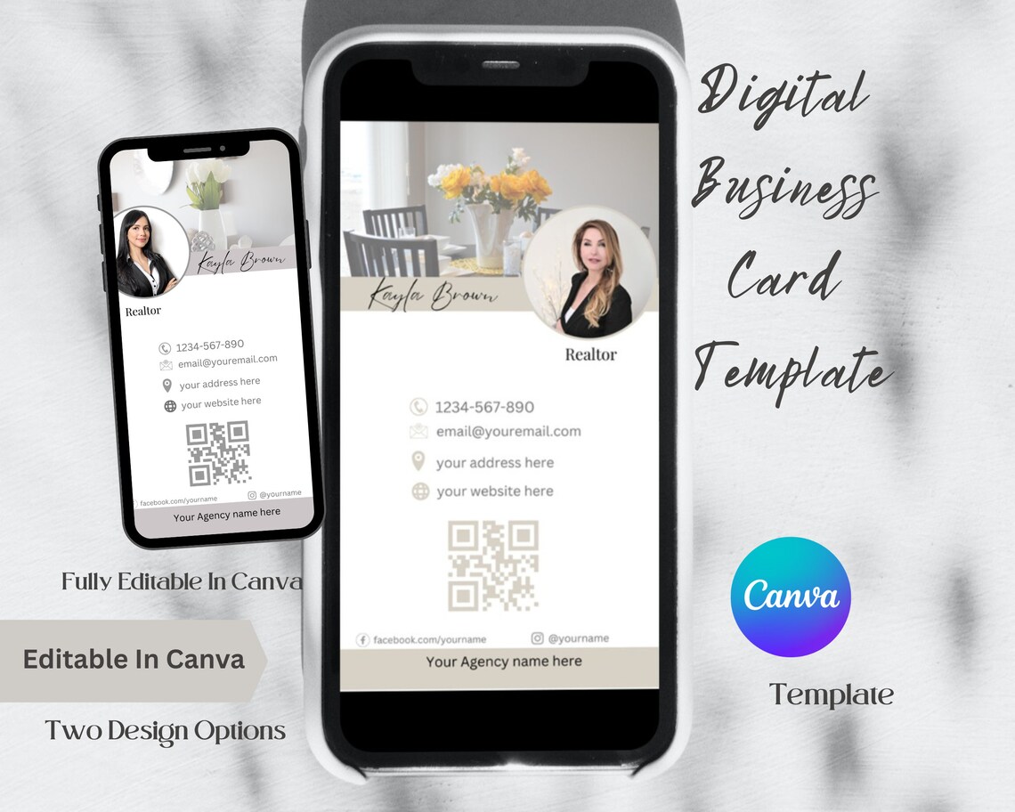 Digital Business Card Template Editable Canva Template DIY Business ...
