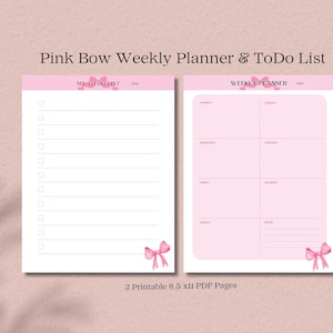 Pink Bow Printable Daily Planner Coquette Bow Pink Printable to Do List ...
