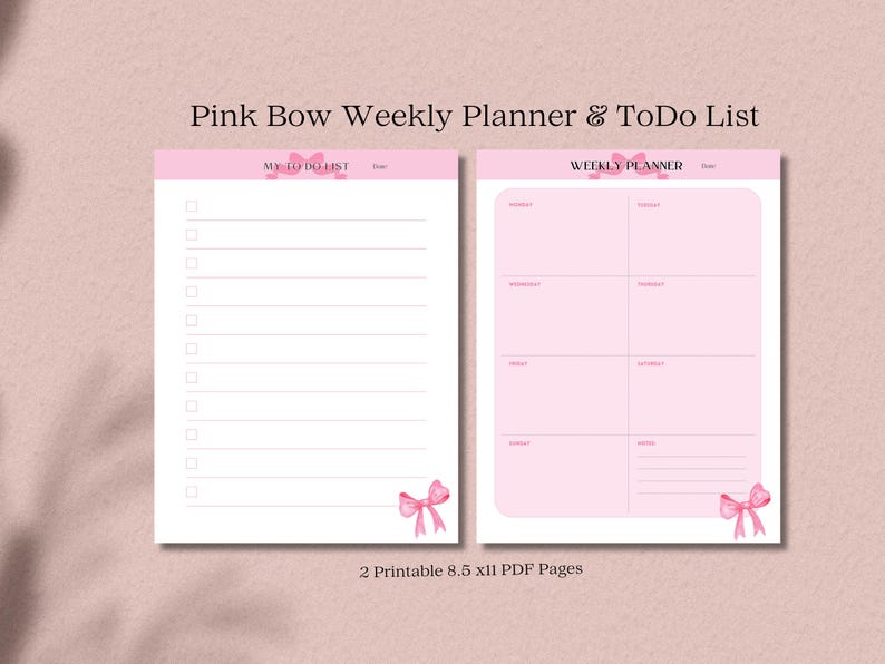 Pink Bow Printable Daily Planner Coquette Bow Pink Printable to Do List ...