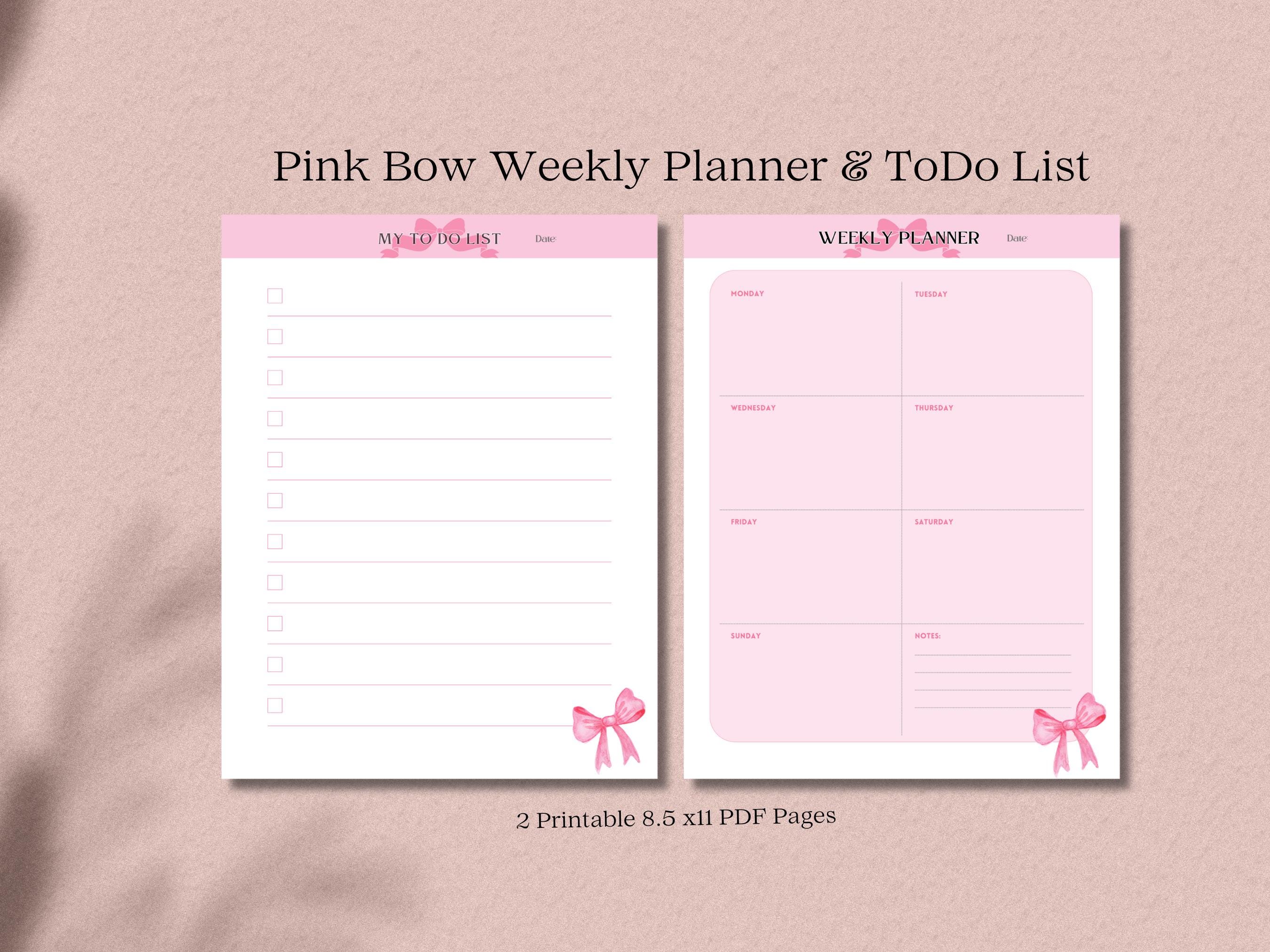 Pink Bow Printable Daily Planner Coquette Bow Pink Printable to Do List ...