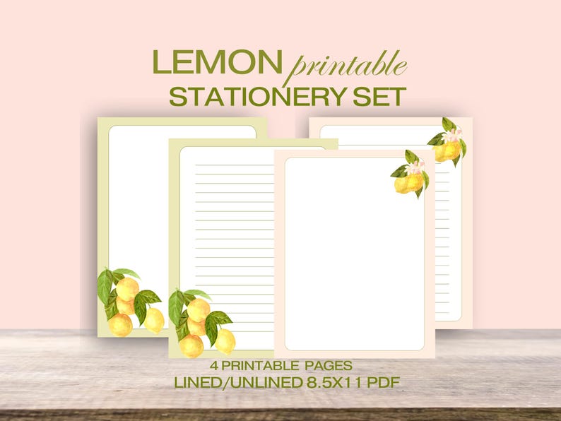 Lemon Printable Stationery Set Fruit Printable Stationery Bundle ...