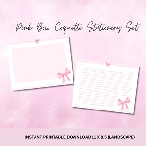 Pink Bow Coquette Printable Stationery Set for Her Printable Lined ...