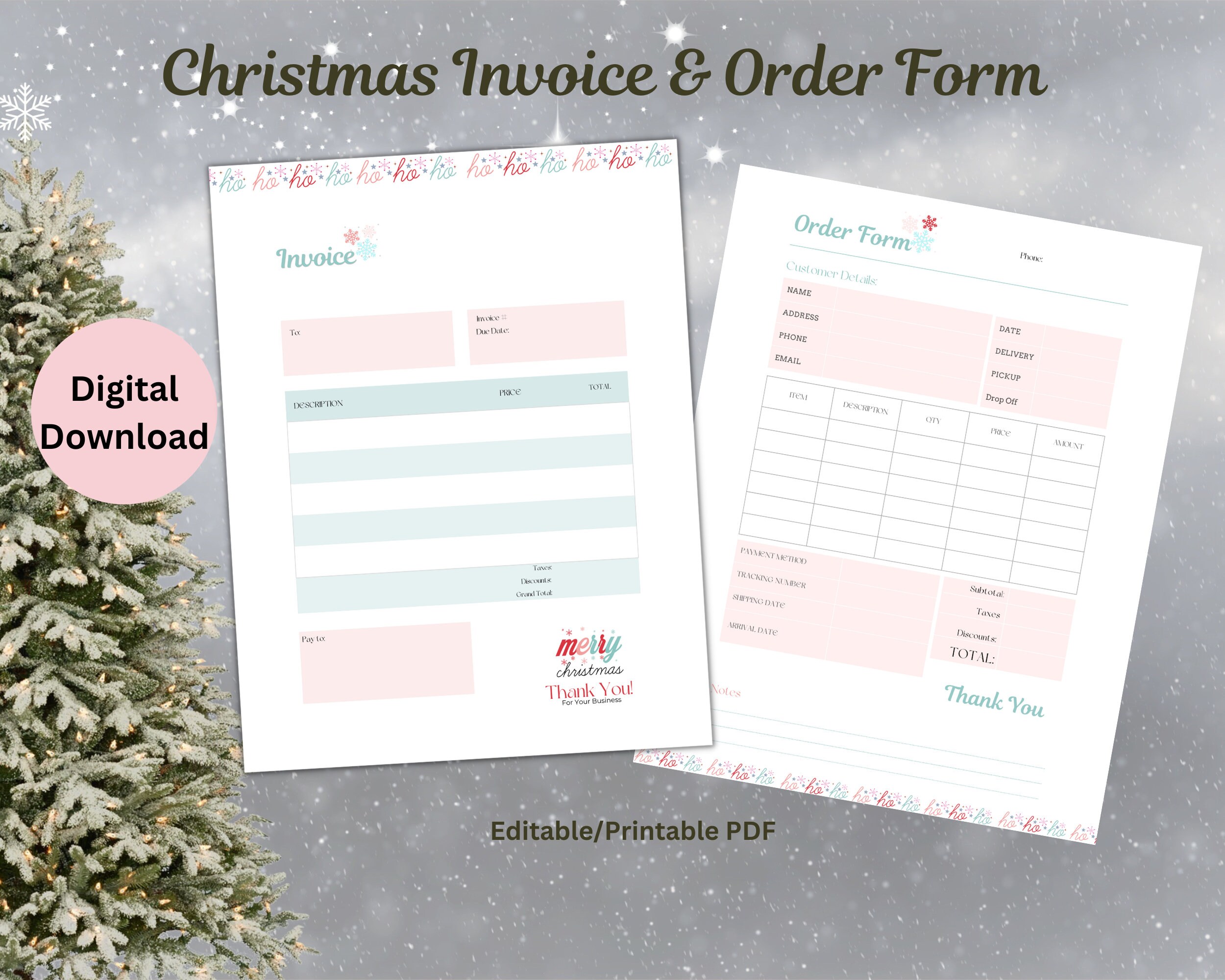 Christmas Invoice and Order Form,editable Christmas Invoice,editable ...