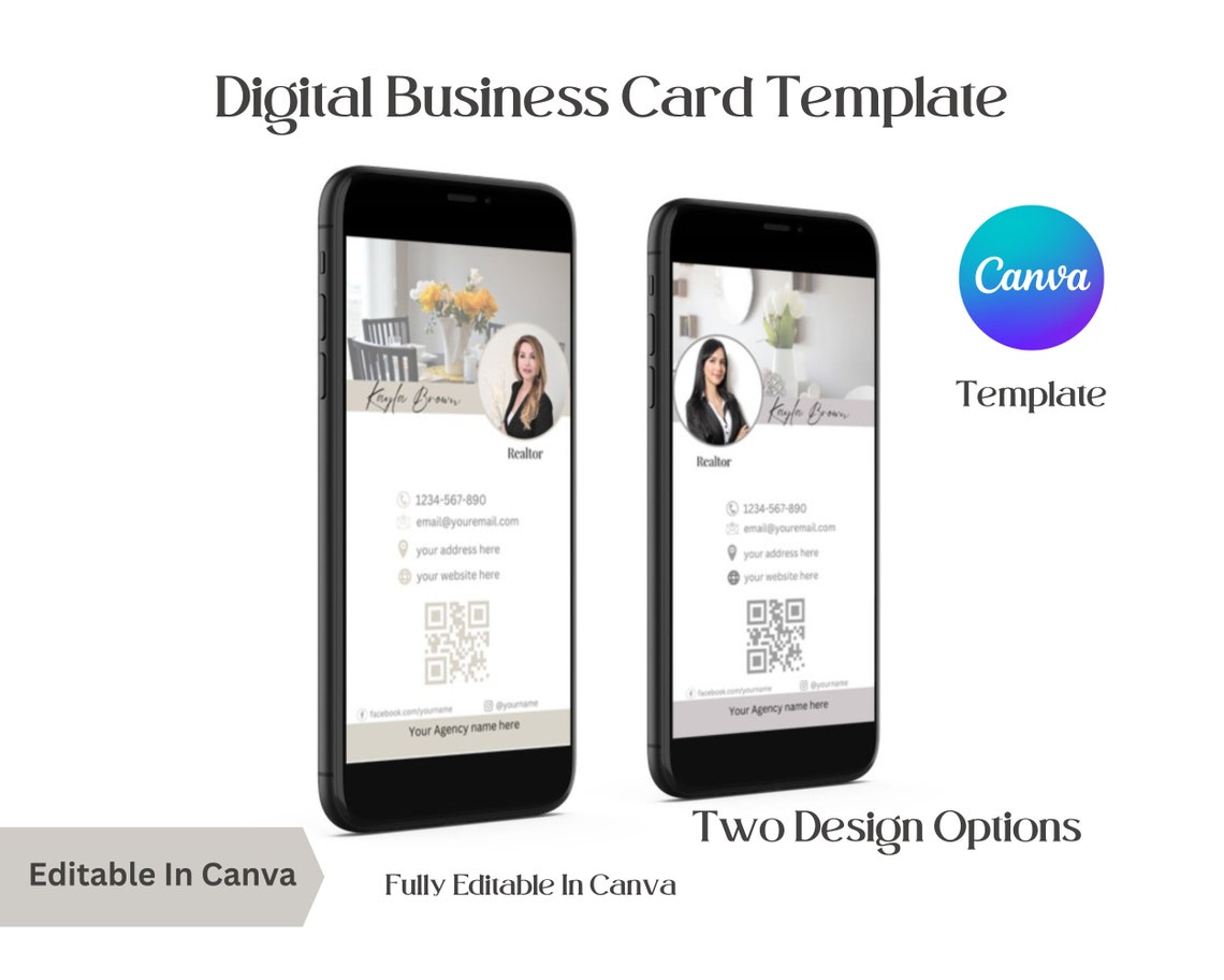 Digital Business Card Template Editable Canva Template DIY Business ...