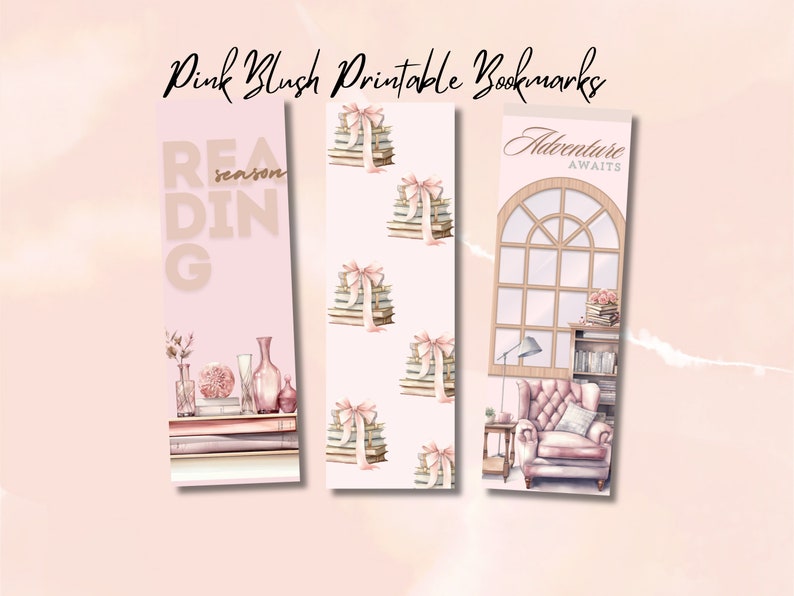 Pink Blush Printable Bookmark Set Gift for Book Lover Student Bookmark ...