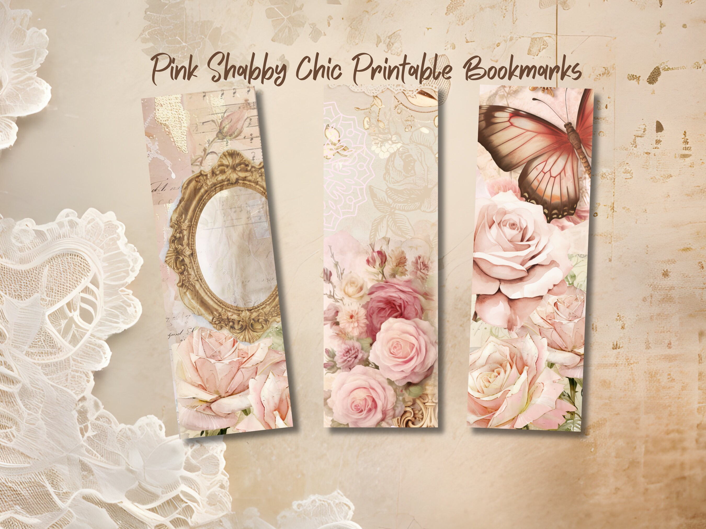 Pink Shabby Chic Vintage Printable Bookmark Gift for Book Lover Vintage ...