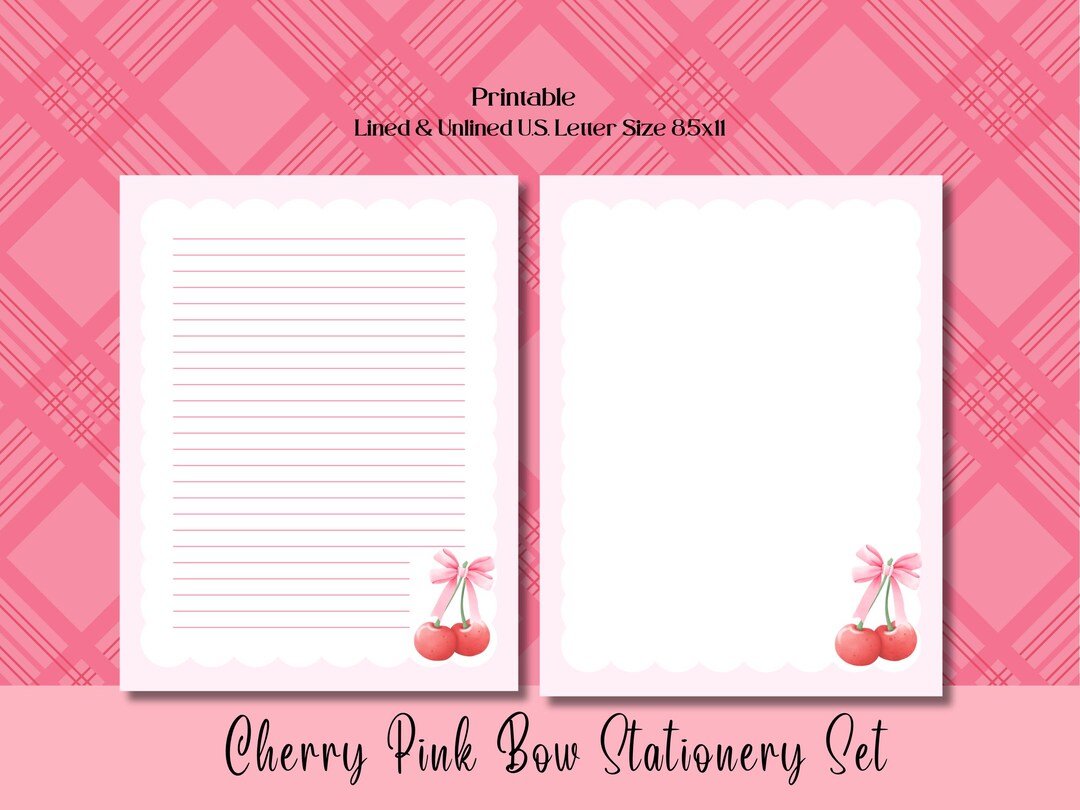 Cherry Pink Bow Coquette Printable Stationery Set for Her Printable ...