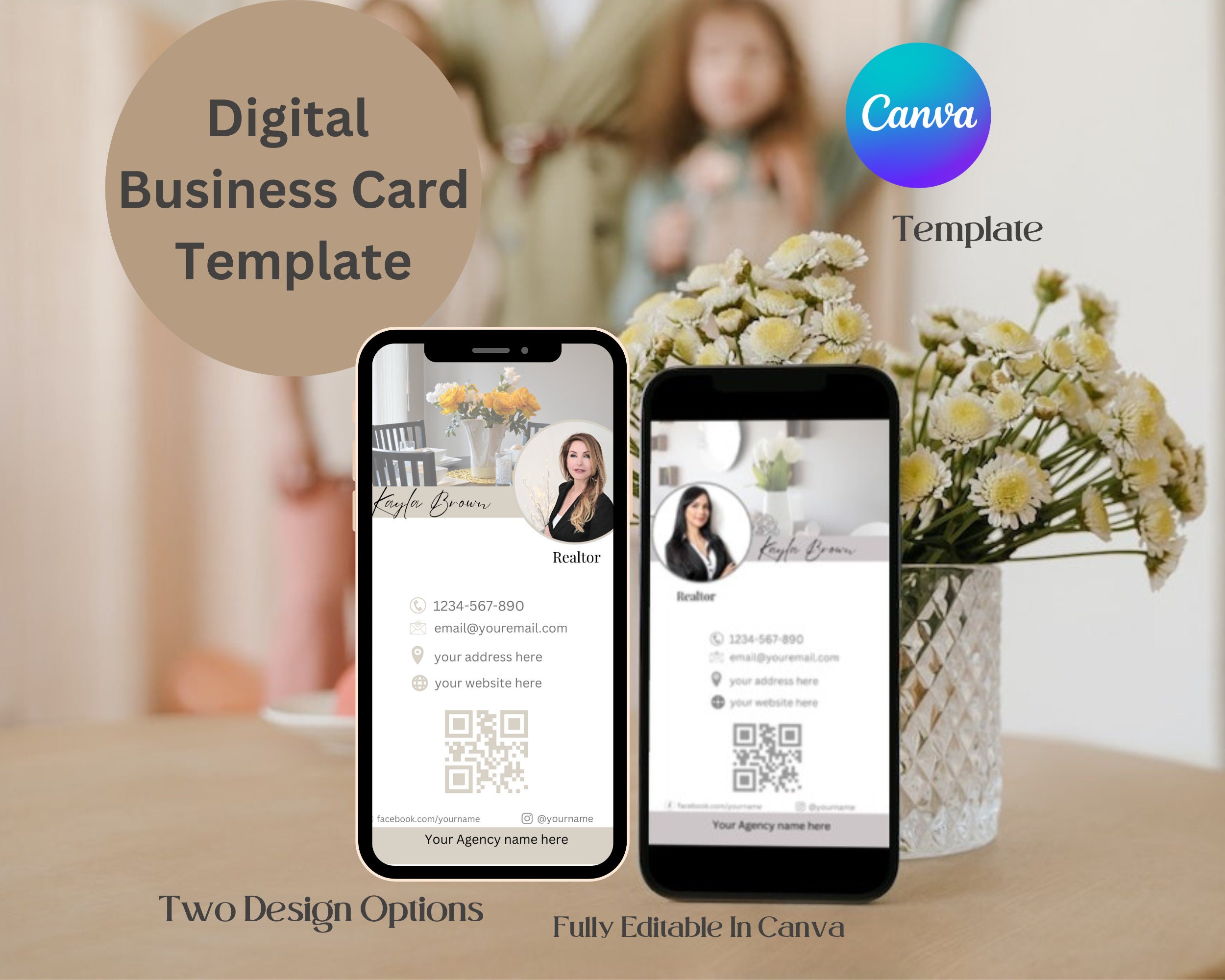 Digital Business Card Template Editable Canva Template DIY Business ...