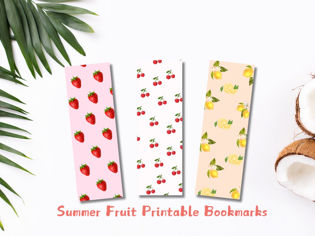 Summer Fruit Printable Bookmark Gift for Book Lover Strawberry Bookmark ...