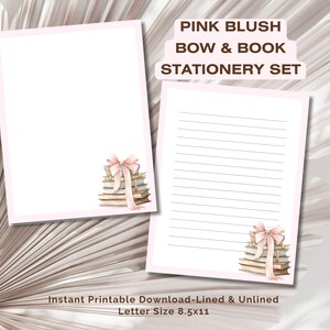 Pink Blush Book Bow Printable Stationery Set for Her Printable Book ...