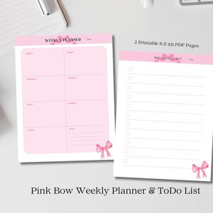 Pink Bow Printable Daily Planner Coquette Bow Pink Printable to Do List ...