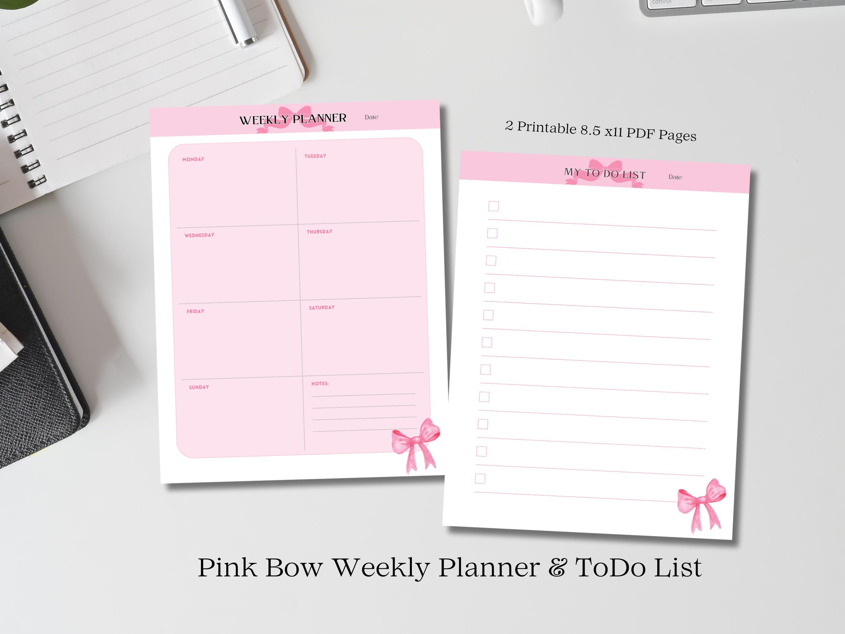 Pink Bow Printable Daily Planner Coquette Bow Pink Printable to Do List ...