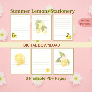 Summer Lemon Printable Stationery Digital Download Lemon Stationary ...