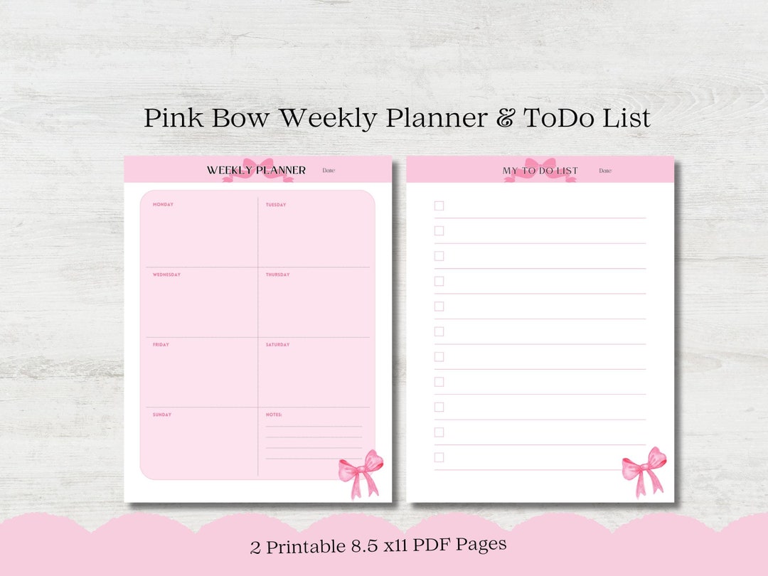 Pink Bow Printable Daily Planner Coquette Bow Pink Printable to Do List ...