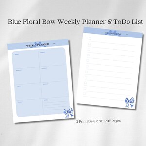 Blue Floral Bow Printable Daily Planner Cute Blue Floral Bow Printable ...