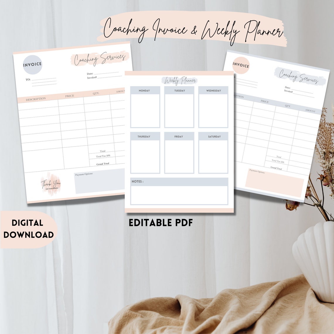 Coaching Business Invoice & Weekly Planner,coaching Invoice Template ...