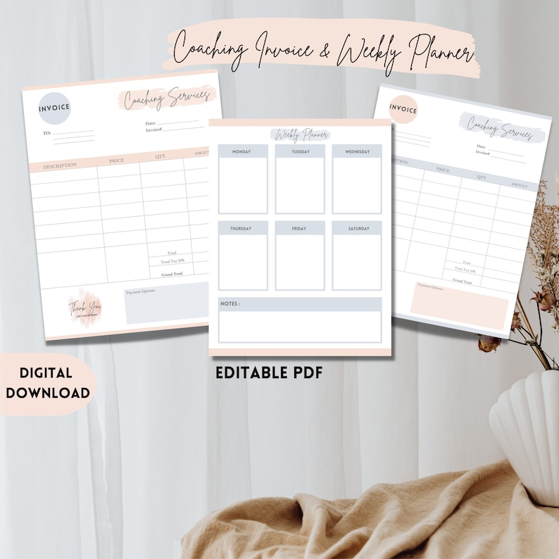 Coaching Business Invoice & Weekly Planner,coaching Invoice Template ...