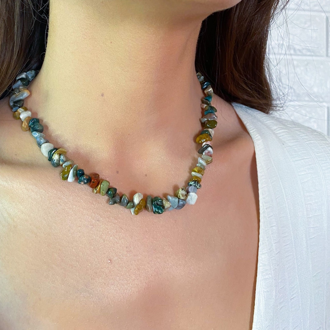 Ocean Jasper Necklace, Jasper Beaded Necklace, Jasper Chip Necklace ...