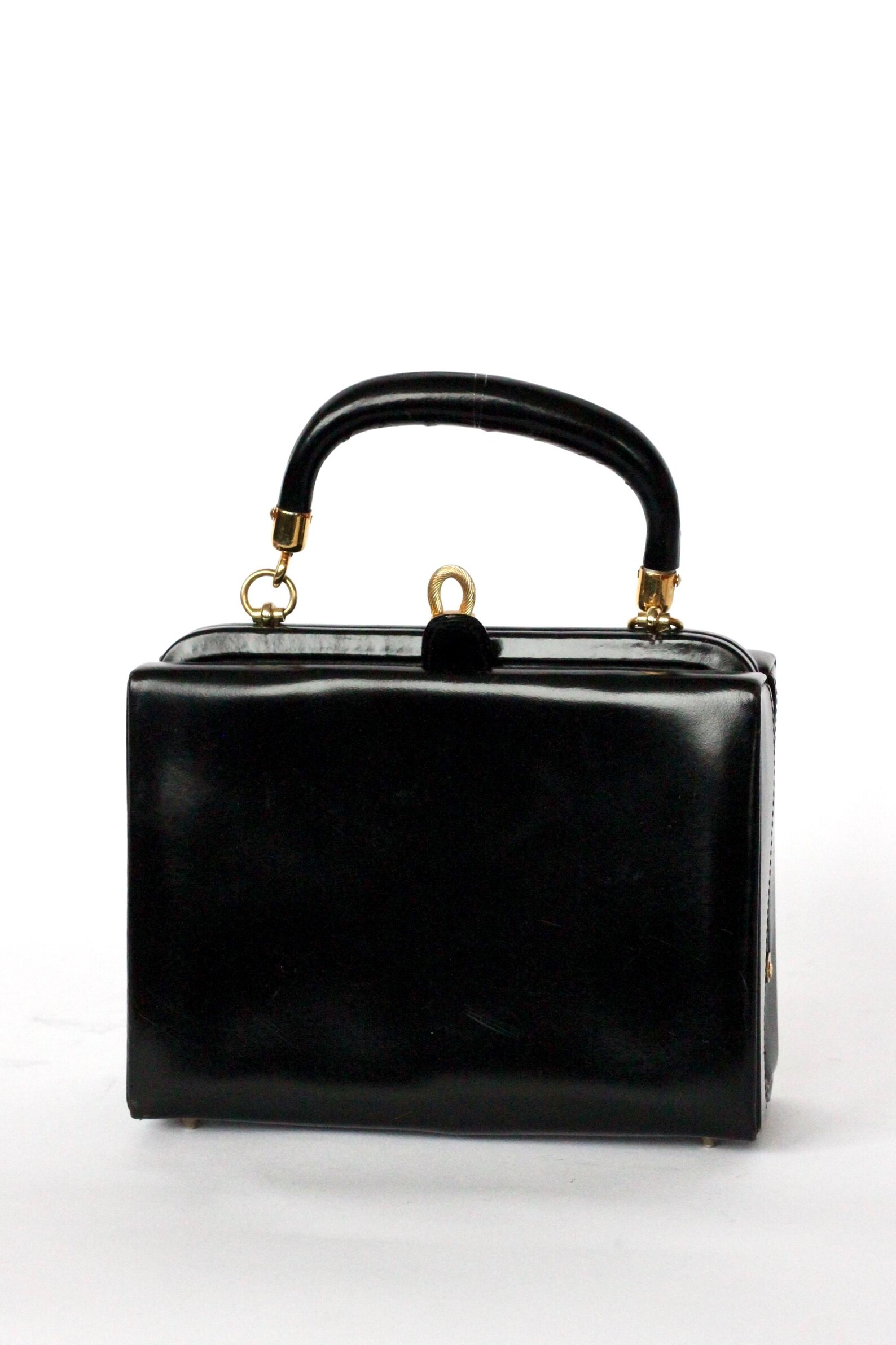 1950s 1960s Vintage Black Patent Leather Box Hand Bag/purse // Bon Goût ...