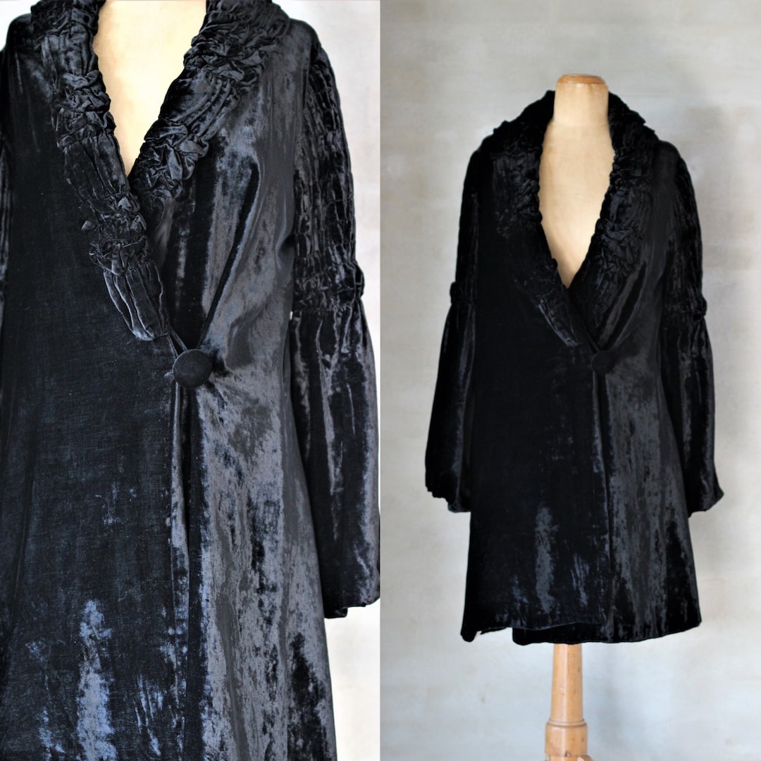 1920s Black Silk Velvet Opera Coat//art Deco Flapper Coat//size M/L - Etsy