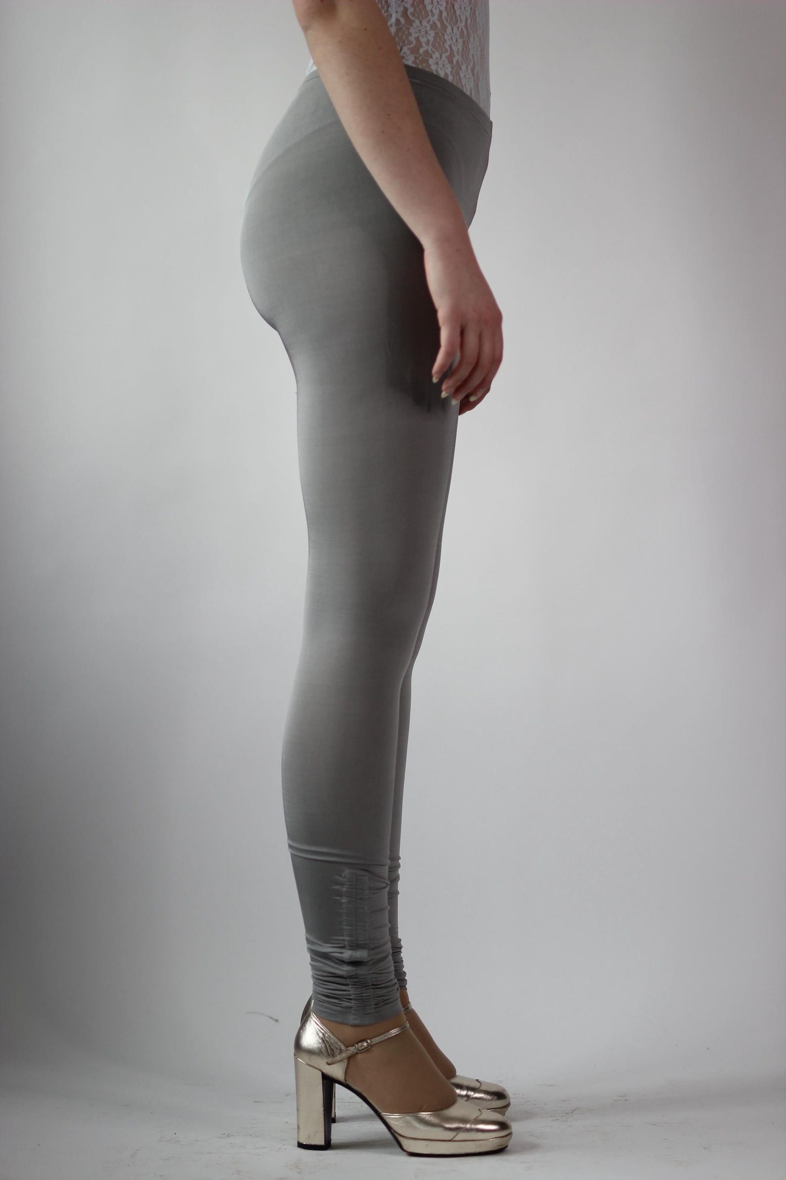 Vintage Y2K Silver Leggins // Extra Long Leggings // Draped // Size M ...