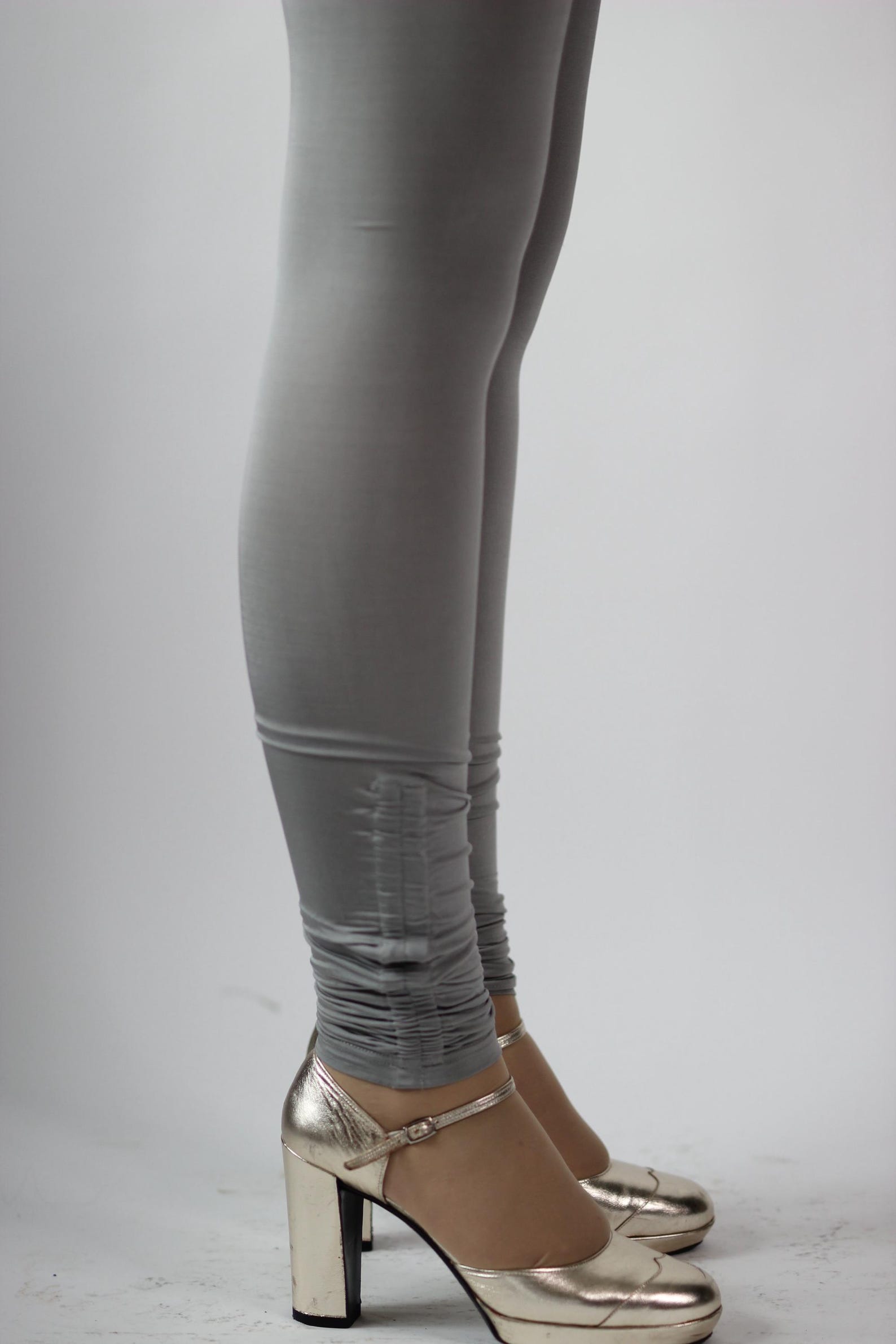 Vintage Y2K Silver Leggins // Extra Long Leggings // Draped // Size M ...