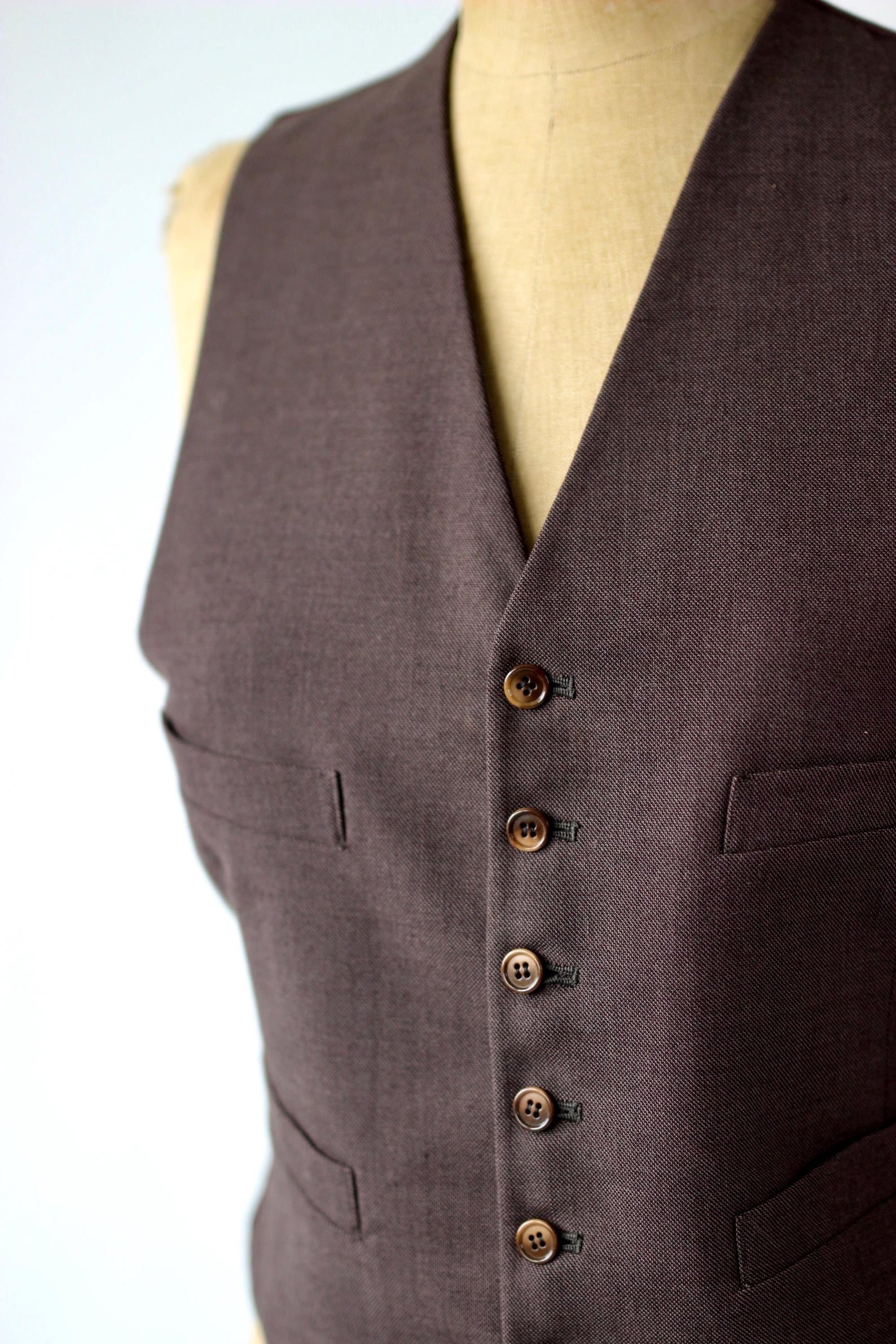 1930s Vintage Brown Modified Tailored Wool Waistcoat With Ribbon//size ...