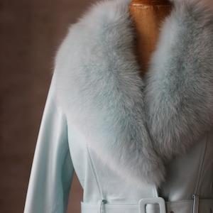 CLARA * ALL SIZES * Light Blue Leather Trench Coat With Fox Fur Cuffs ...