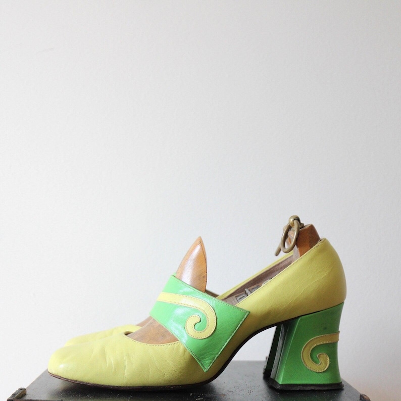 Vintage 1960's Heels // Original 1960's Yellow and Green Iconic ...