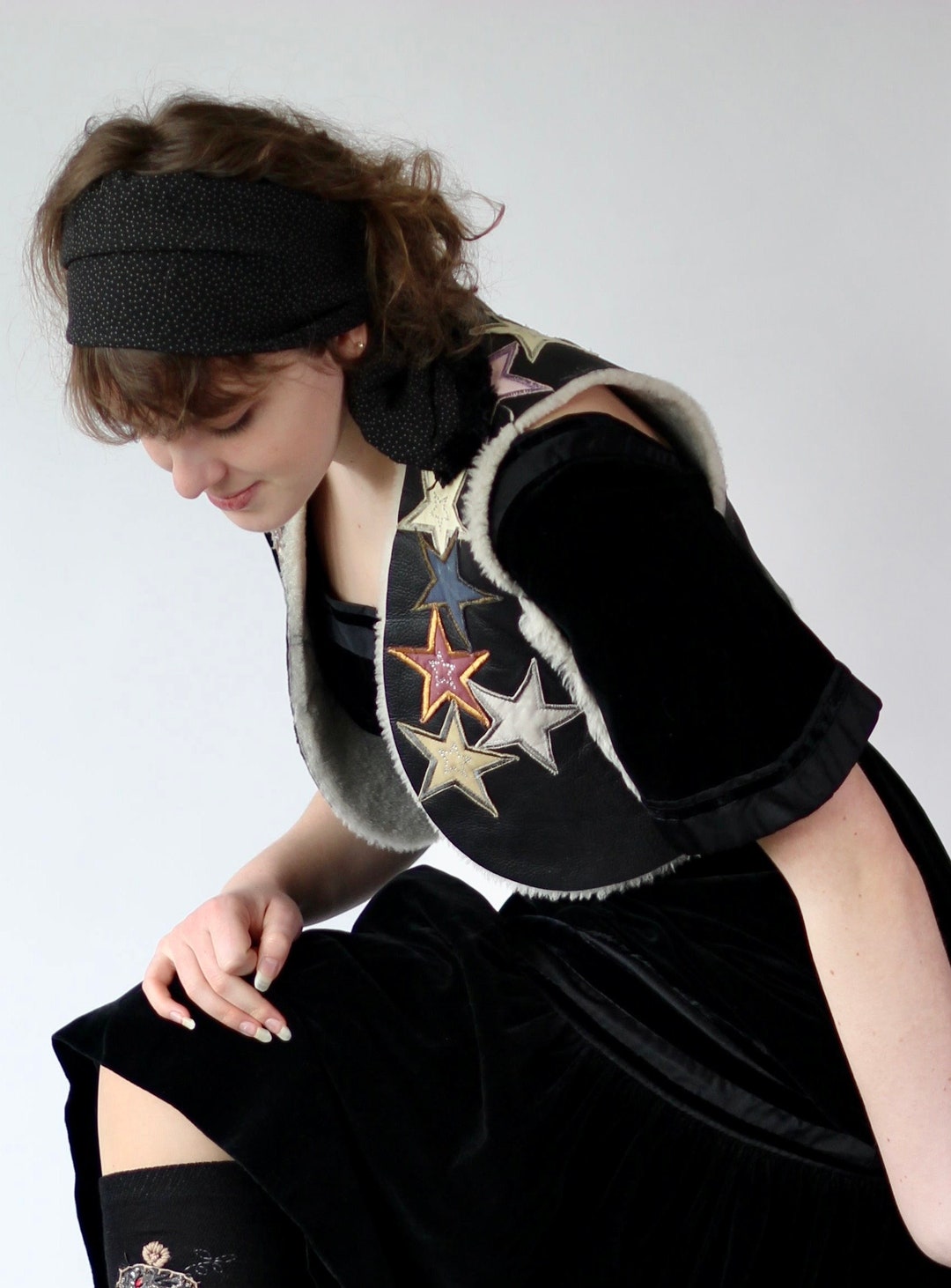 Vintage Y2K Black Sheep Skin Vest With Star Applique//danish Designer ...