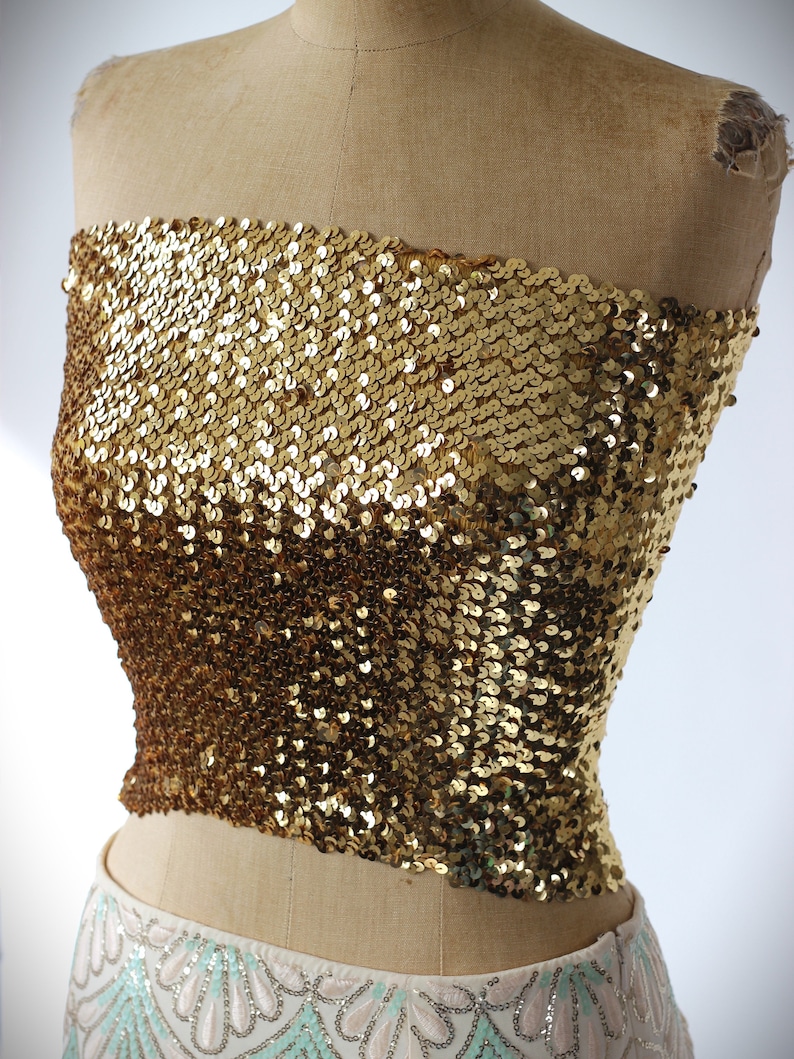 1980s Gold Sequined Tube Knit Top Made With High-quality Sequins - Etsy
