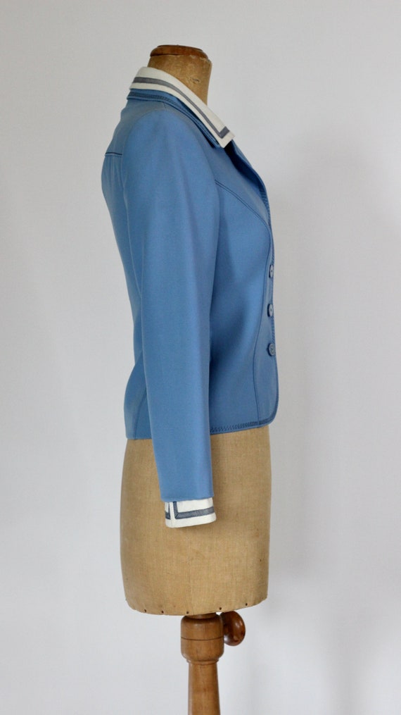 1960s Light Blue Wool Suit Jacket//White Collar and C… - Gem