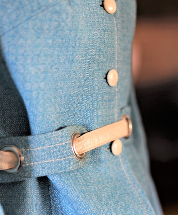 1960's Italian Blue Wool Skirt/Blazer Suit with White… - Gem